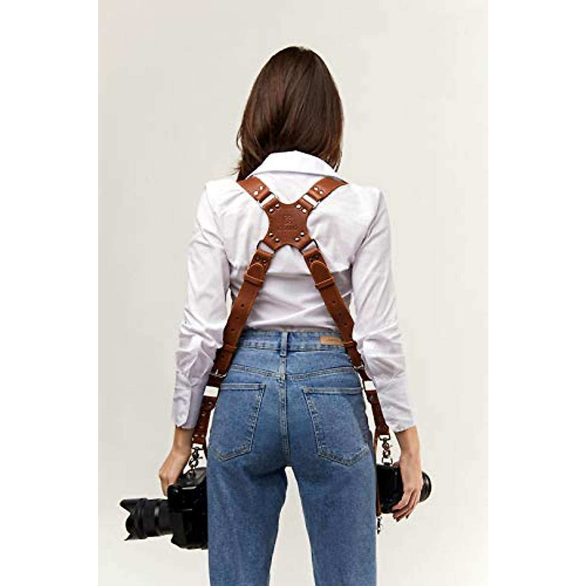Camera Strap Accessories for Two-Cameras – Dual Shoulder Leather Harness – Multi Camera Gear for DSLR/SLR Strap by Coiro