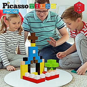 PicassoTiles Magnetic Toy_Building_Block Cubes Building Block, 3D Cube Construction Toy with Free Idea Book for Kid, Baby, Boy, Girl & Toddlers 108 Piece