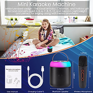 Mini Karaoke Machine for Kids,Portable Bluetooth Speaker with Wireless Microphone,Christmas and Birthday Gifts for Kids,Toys Gifts for Aged 3 4 5 6 7 8 9 10 11 12+ Years Teens Girl Boys Black