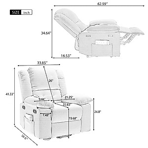 LIADTOP, Power Lift Elderly with Adjustable Massage and Heating Function,Recliner Chair with Infinite Position and Side Pocket for Living Room,Gray