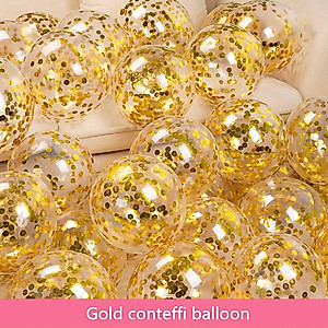 Siticoto 50pcs Ruby Red Gold Confetti Latex Balloons, 12 inch Clear Confetti Balloons and Red Round thick Ruby Double Latex Balloons for Love Bride Wedding Valentine Day Party