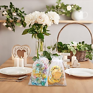 Windyun 200 Pcs Love Is Sweet Organza Bags for Wedding Treat 4 x 6 Inch Wedding Favor Bags Candy Gift Bags Bulk Small Sheer Eucalyptus Leave Jewelry Bags with Drawstring for Baby Shower Supply