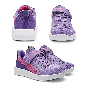 DREAM PAIRS Boys Girls Shoes Kids Tennis EZ-Ons MagicZips Athletic Running Walking Sneakers,Size 2 Little Kid,Purple/Fuchsia,Zoom-K