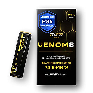 Fantom Drives VENOM8 2TB SSD NVMe Gen 4 M.2 2280 for PS5 Storage Expansion, Gaming PC & Laptops - Up to 7400MB/s - 3D NAND TLC 2TB M.2 (VM8X20)