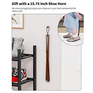 VOPOG Shoe Rack, 2-Tier Bamboo Shoe Rack for Front Door Entrance with Shoe Horn, Stackable Shoe Rack Organizer Shoe Shelf for Entryway, Hallway, Bathroom, and Closet Shoe Organizer - Black