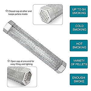 Aushucu 2pcs Smoker Tube 12in Pellet Smoker Tube Stainless Steel Smoke Tube for Hot or Cold Smoking 5 Hours of Billowing smoke Portable BBQ Smoking tube Generator Electric Charcoal Gas Grill Smoker