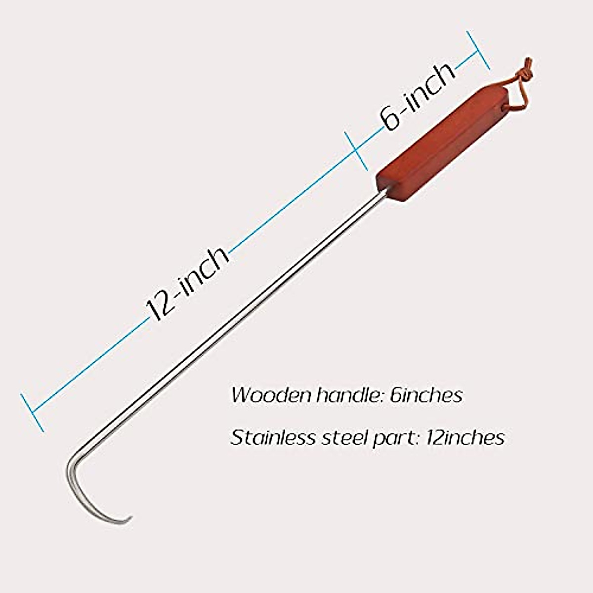 PEPKICN 18 Inches Food Flipper - Stainless Steel BBQ Meat Turner Hook with Wooden Handle (1 Pack Right-Handed)