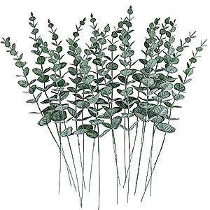 CEWOR 24pcs Eucalyptus Stems Decor Artificial Eucalyptus Leaves Faux Greenery Branches for Wedding Centerpiece Flower Floral Arrangement Farmhouse Home Decoration