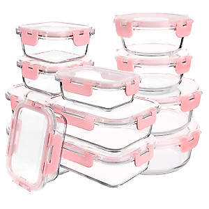 CZUMJJ Glass Meal Prep Containers Set of 12 Food Storage Containers for Lunches, Dishwasher Safe, Pink