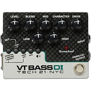 Tech 21 SansAmp Character Series VT Bass DI Bundle with 3 MXR Patch Cables and Dunlop Pick Pack