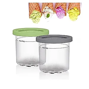 EVANEM 2/4/6PCS Creami Pints and Lids, for Ninja Creami Cups,16 OZ Creami Deluxe Bpa-Free,Dishwasher Safe for NC301 NC300 NC299AM Series Ice Cream Maker,Gray+Green-4PCS