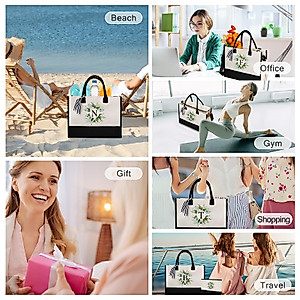 CRSTAFU Personalized Monogram Canvas Tote Bag with Zipper for Women, Thanksgiving Christmas Birthday Gifts for Women, Bride Beach Initials Tote Bag, Bolsos de Mujer with Printing Wreath Pattern (M)