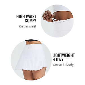 BALEAF Women's Pleated Tennis Skirts High Waisted Lightweight Athletic Golf Skorts Skirts with Shorts Pockets White Medium