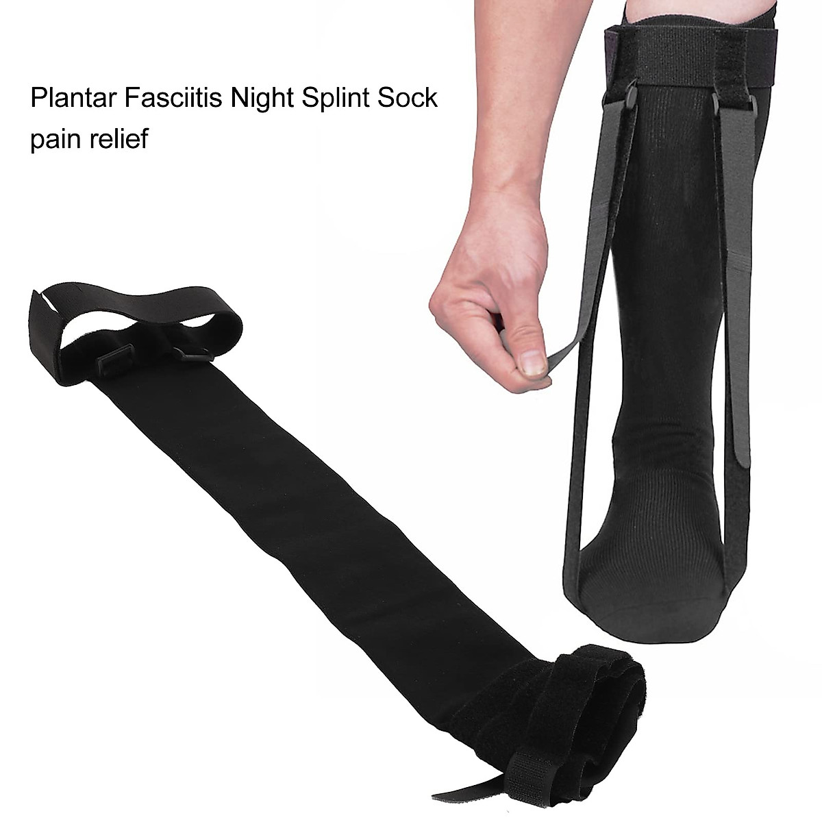 Plantar Fasciitis Night Splint Sock, Adjustable Dual Strap Design Dorsiflexion Night Splint Compression Socks Sleeping Stretch Sock for Fascia, Tendon and Calf Stretching or Arch Pain(L)
