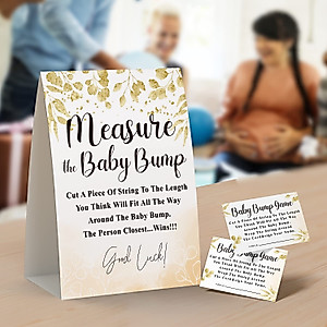 Baby Shower Games - Measure Mommy's Belly Game, How Big is Mommy's Belly, Mommys Belly Size Game, Includes a 5x7 Standing Sign and 50 2x3.5 Advice Cards(niu-k02)