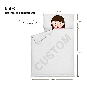 Personalized Toddler Nap Mat with Logo/Text for Preschool Daycare, Custom Name Kids Sleeping Bag with Pillow Case and Blanket Quilt, Customized Napping Mats Slumber Bags for Boys Girls Children