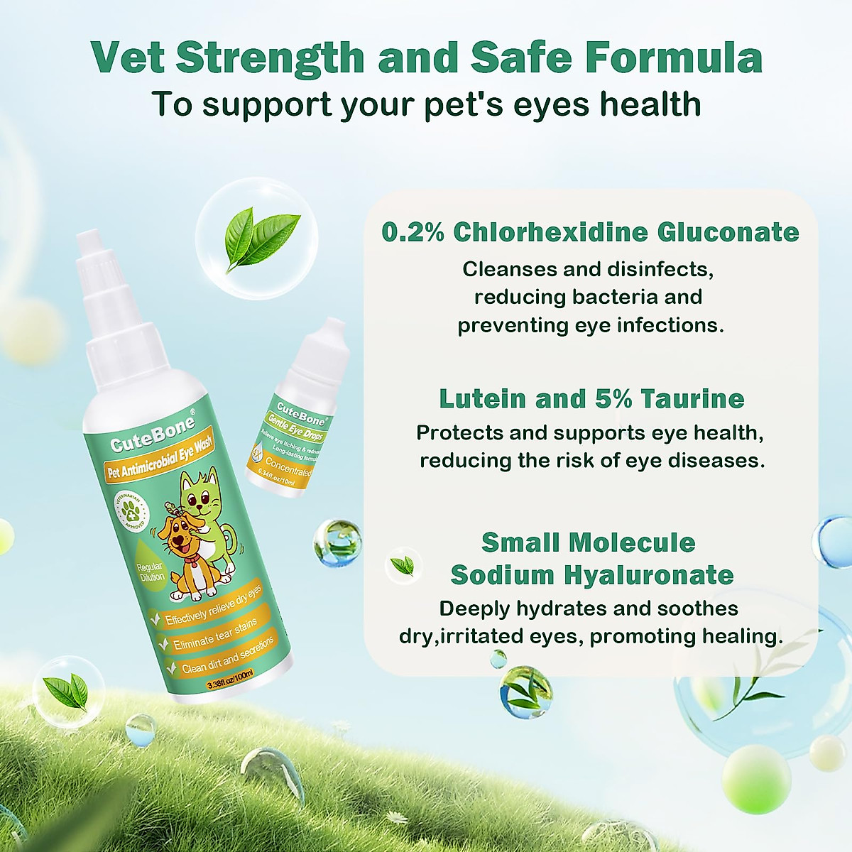 CuteBone Gentle Dog Eye Wash 3.38 fl.oz & Eye Drops 0.34 fl.oz Kit - Effectively Relieve Dry Eye Itching & Redness - Cleanses Dirt & Reduces Irritation - Eliminate Tear Stains for Pet