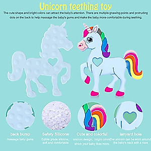 HAOBAOBEI Unicorn Baby Teething Toy for 0-6month Gifts, Infants Chew Toys for Sucking Needs, Hand Pacifier for Breast Feeding Babies, Silicone Toy for New Born(1 Pack-Blue)