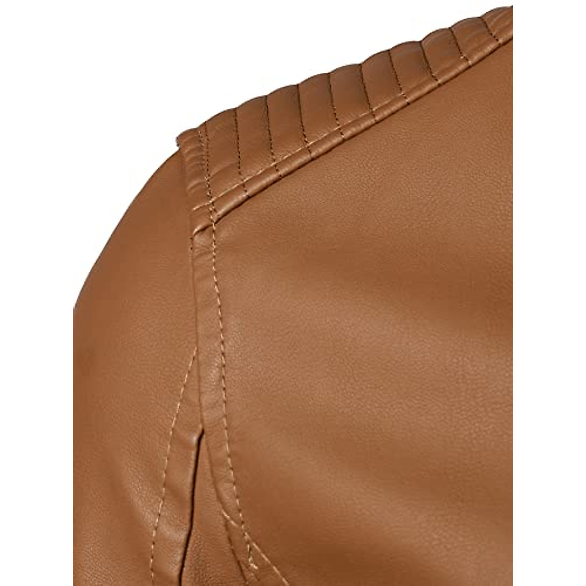 HOOD CREW Men’s Classic Zip Up Bomber Faux Leather Jackets Brown L