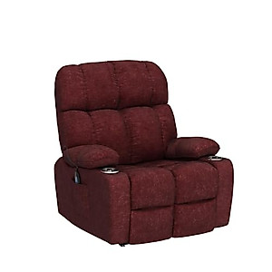 Electric Power Lift Recliner Oversize Chair Dual Motor Vibration Massage Heated Gift Fabric Single Sofa for Elder with Side Pockets Cup Holders for Living Room 180 Degree for Flat Sleeping