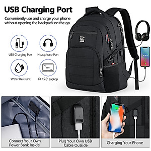 Bagsure Travel Laptop Backpack, Business Water Resistant Laptop Backpack with USB Charging Port, Durable Anti Theft College School Computer Bag for Men & Women Fits 15.6 Inch Notebook & Laptop