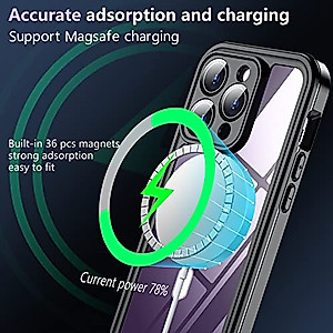 SPIDERCASE for iPhone 14 Pro Case Waterproof, Built-in 9H Tempered Glass Screen& Camera Lens Protector [Dustproof] [Military Dropproof][Compatible for Magsafe][IP68 Underwater] Case,Black/Clear