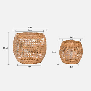 LilaCraft Set 2 Woven Seagrass Lanterns, Boho Wicker Lantern with Round Shape, Decorative Seagrass Candle Holders, Wicker Pendant Light Shade for Kitchen Dinning Room Bedroom