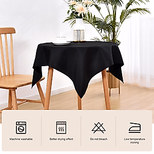 Wolkemer Small Square Tablecloth 36 x 36 Inch Washable Fabric Table Cloth Solid Black Table Cover for Nightstand End Bedside Table Tabletop Decoration