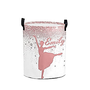 Grandkli Ballet Girl Personalized Freestanding Laundry Hamper, Custom Waterproof Collapsible Drawstring Basket Storage Bins with 50cm x 36cm