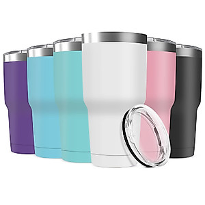 Deitybless 30oz Stainless Steel Travel Mug with Lid, 6 Pack Double Wall Vacuum Insulated Bulk Tumbler, Powder Coated Coffee Cup Suitable for Vehicle Cup Holders(Assorted Colors)