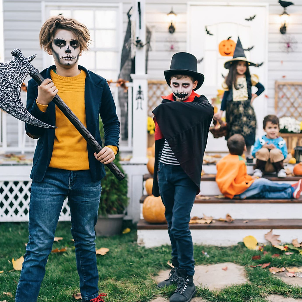 WXJ13 4 Packs Halloween Makeup Latex Bald Caps with 4 Nylon Wig Caps for Kids Teens, Head Wig Cap Costume for Halloween Party Adult Costume Accessory