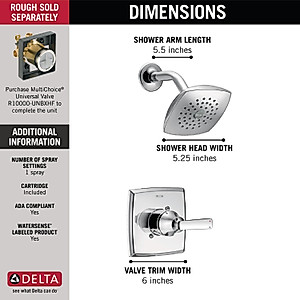 Delta Faucet Ashlyn 14 Series Single-Function Shower Faucet Set, Full Body Spray Shower Head, Chrome Shower Faucet, Delta Shower Trim Kit, Chrome T14264 (Valve Not Included)
