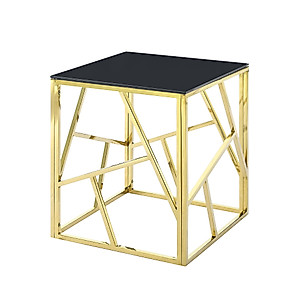 Goderfuu Modern Side Table Small End Table Black Glass Night Stand, Corner Table with Stainless Steel Base, Square End Table with Storage, Bedroom Side Table Living Room Sofa Table, Gold Side Table