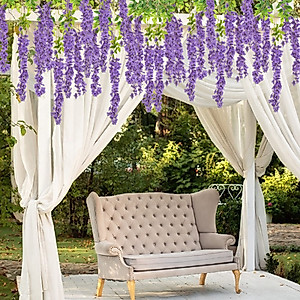 Attmu 8 Pack Artificial Flowers Wisteria Hanging Flowers 3.6 Feet/Piece Vine Ratta String for Home Office Wedding Wall Garden Outdoor Party Decoration (Purple)