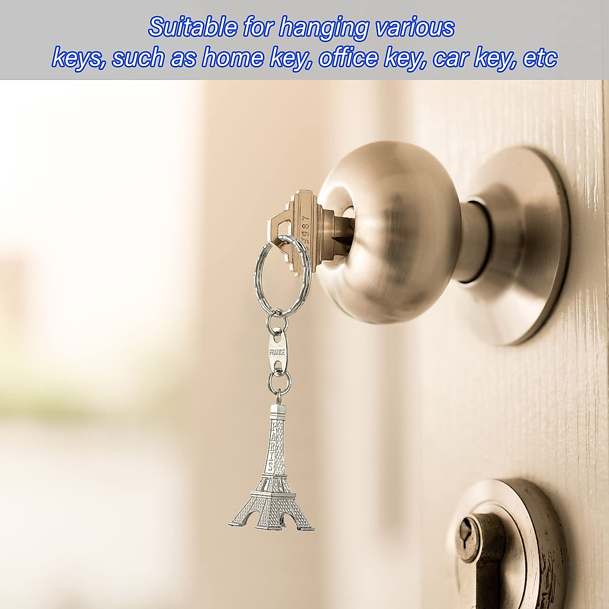Inbagi 50 Pieces Eiffel Tower Keyring Paris Eiffel Tower Keychains Silver Retro French Souvenirs Keychains Eiffel Tower Keychain Bulk for Home Jewelry Birthday Table Graduation Thank You Gifts