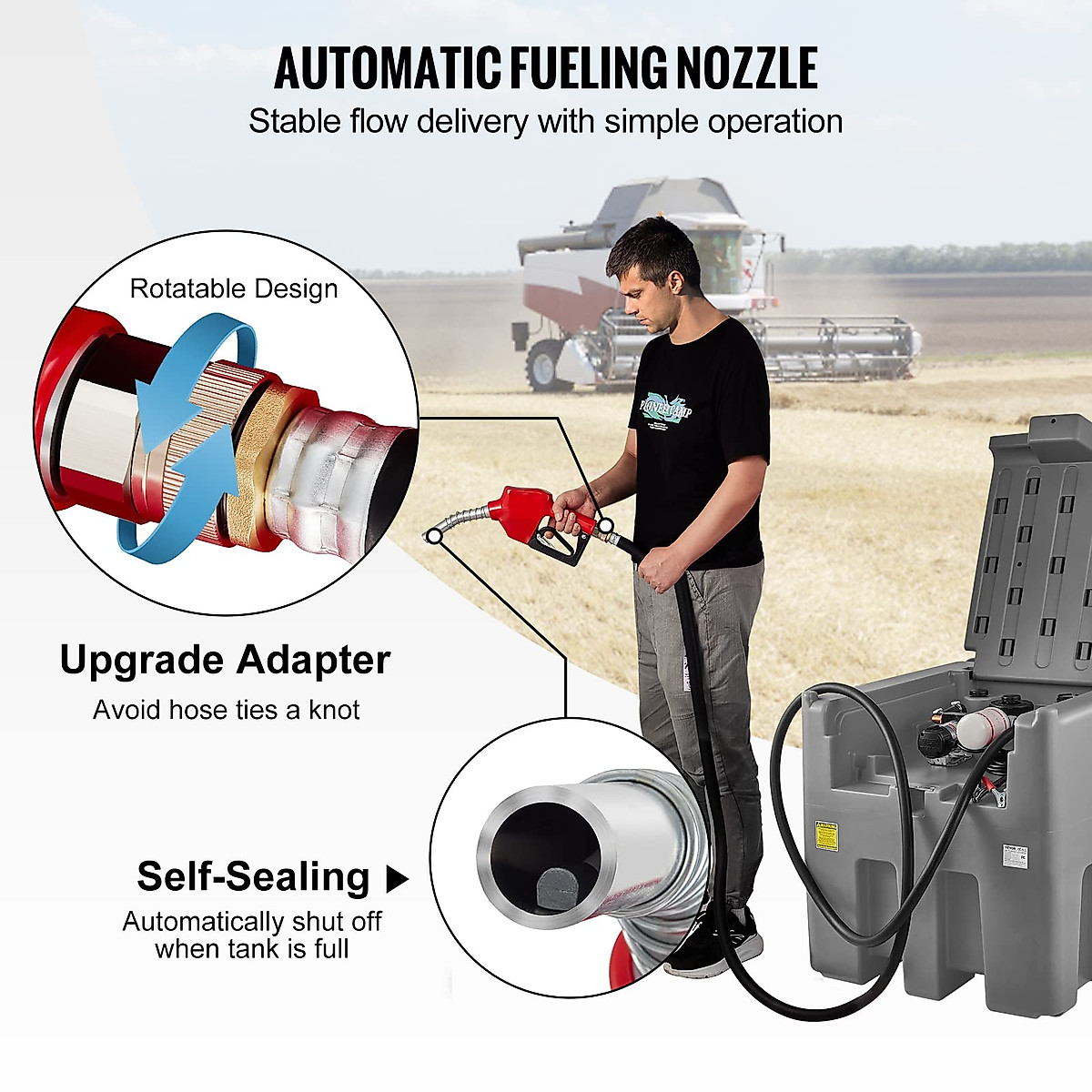 VEVOR Portable Diesel Tank, 116 Gallon Capacity & 10 GPM Flow Rate, Diesel Fuel Tank with 12V Electric Transfer Pump and 13.1ft Rubber Hose, PE Diesel Transfer Tank for Easy Fuel Transportation, Gray