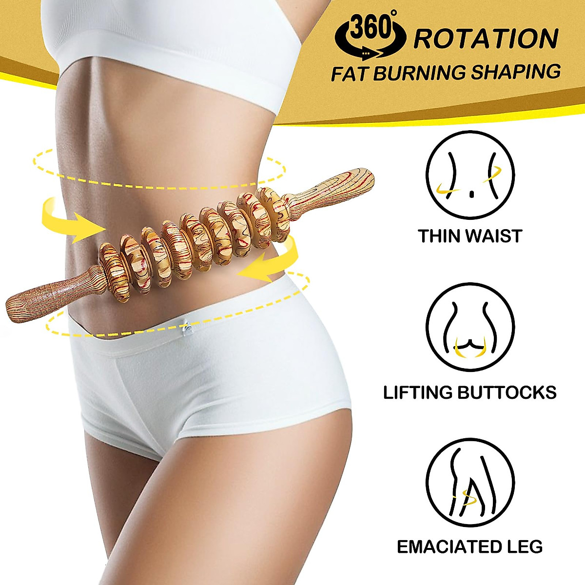 Deston Wooden Massager Handheld Roller Trigger Point Massager Stick for Fascia, Cellulite, Muscle & Abdomen , Body Therapy Massager, Muscle Belly Relief Tool…