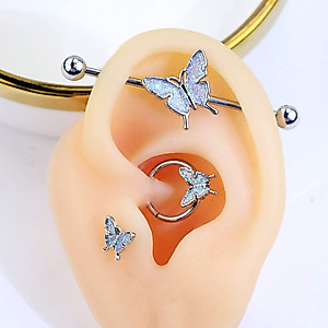 Jewseen Industrial Barbell 14g Industrial Rings Butterfly Industrial Bar Body Piercing Industrial Jewelry for Women Gift