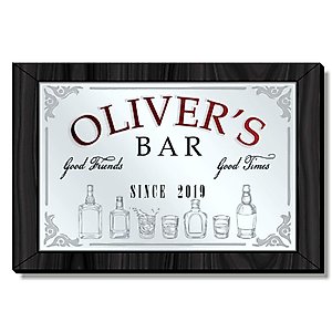 Personalized Bar Mirror, Decorative Framed Acrylic Mirror for Home Bar Decor, Game Room, Man Cave, Kitchen, Custom Back Bar, Different Sizes and Frame Colors Available