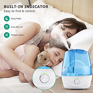 Cool Mist Humidifier, 3.2L Ultrasonic Humidifiers for Bedroom Kids, Air Humidifier for Home, Whisper Quiet Vaporizer for Babies with 360°Nozzle,Waterless Auto Shut Off,30H Work Time, Filterless, Blue