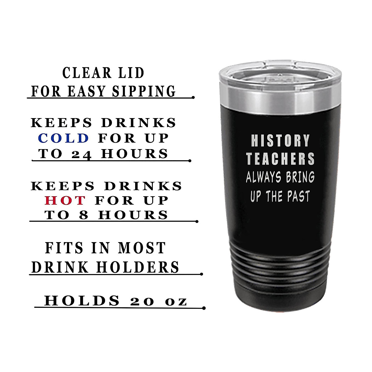 Rogue River Tactical Funny History Teacher 20 Oz. Travel Tumbler Mug Cup w/Lid Vacuum Insulated School Professor Teaching Educator Gift (Black)
