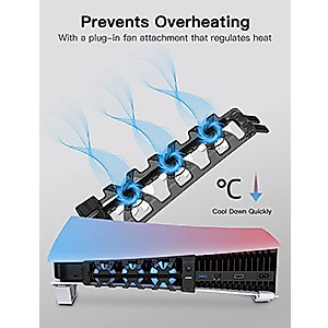 NexiGo PS5 Horizontal Stand with Slient Cooling Fan, [Auto On/Off], [Minimalist Design], Compatible with Playstation 5 Disc & Digital Editions, Built-in LED Light, Extra USB Port, Easy to Install