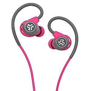 JLab Audio Fit2 Sport Earbuds, Sweatproof, Water Resistant with in-Wire Customizable Earhooks, Guaranteed Fit, Guaranteed for Life - Gray/Pink
