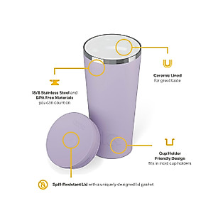 RTIC 20oz Everyday Tumbler Insulated Stainless Steel Portable Travel Coffee Cup with Straw, Spill-Resistant Lid, BPA-Free, Hot and Cold Drink, Ceramic Lining, Dusty Lilac