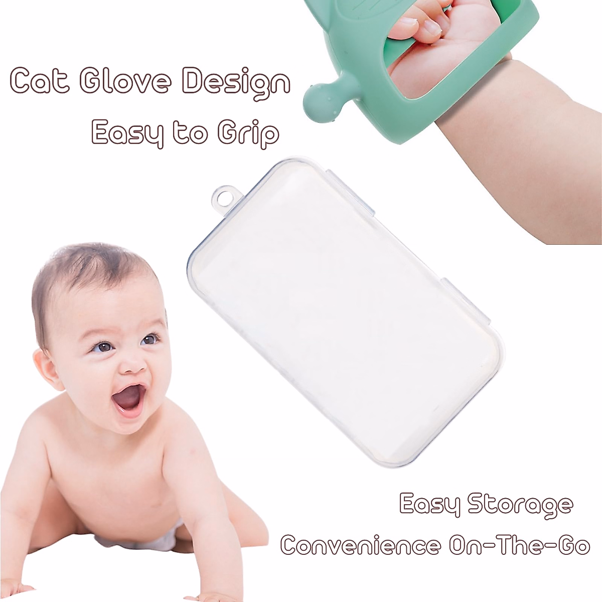 KRYHONVA Cat Glove Silicone Baby Teething Toy for 6month-3year Infants, Baby Chew Toys for Sucking Needs, Hand Pacifier for Breast Feeding Babies, Car Seat Toy for New Born