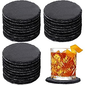 40 Pieces Round Slate Coasters Bulk, 4 x 4 Inch Black Stone Coasters Drink Coasters Bar Coasters Cup Coaster with Anti Scratch Bottom for Drinks Table Kitchen Bar Home