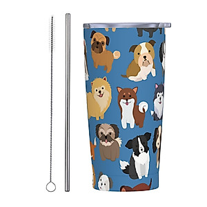 Cute Animal Dog 20oz Tumbler Stainless Steel Vacuum Insulated Double Wall Travel Tumbler, Durable Insulated Coffee Mug, Thermal Cup With Lid and Straw for Hot & Cold Drinks