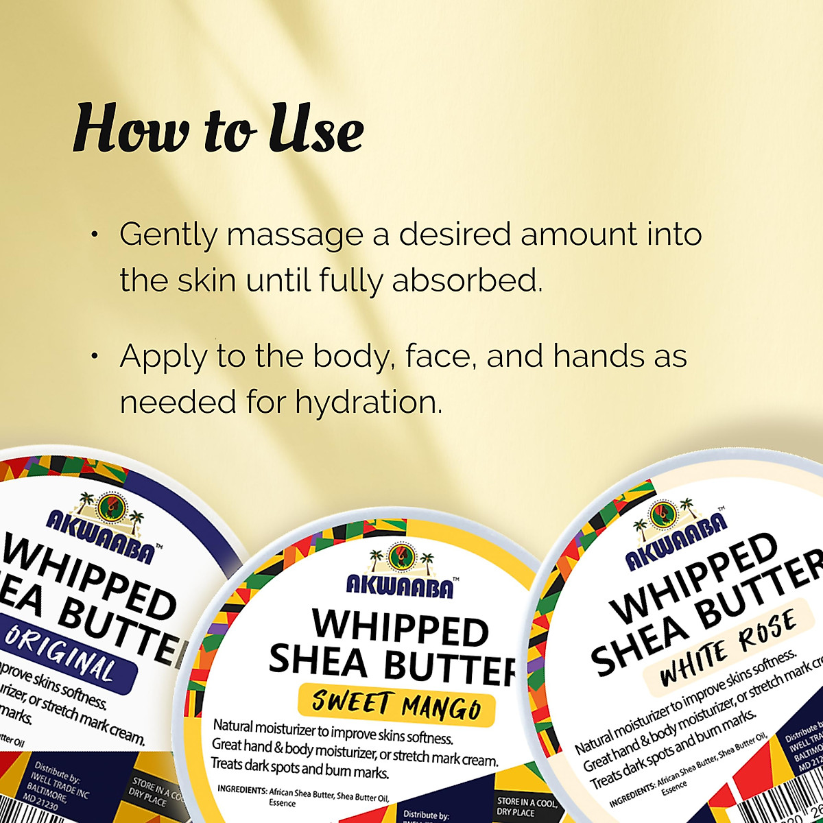 AKWAABA Whipped Shea Butter (Pink Sugar) - Nourishes, Moisturizes & Soothes | Pure Shea Butter | No Dyes & Parabens | 12 oz / 340 g