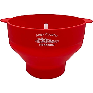 Amish Country Popcorn | Collapsible Silicone Microwave Popper with Customized ACP Logo | BPA and PVC Free Popcorn Bowl with Handles | Dishwasher Safe | Includes 2-2 oz Bags of Kernels (Red)