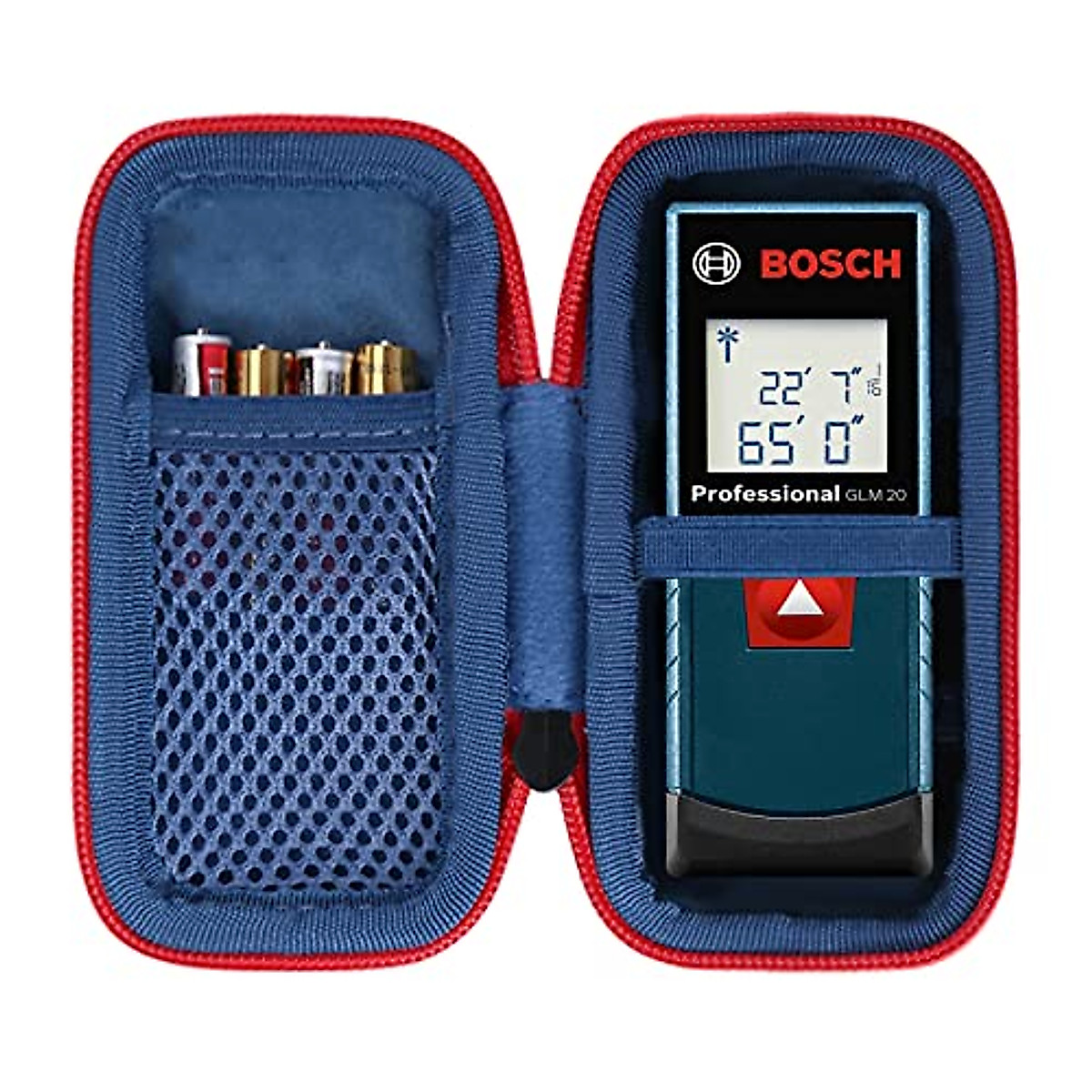 co2CREA Hard Travel Case Replacement for Bosch GLM 20 Compact Blaze 65' Distance Measure (Black Case + Inside Blue + Red Zipper)